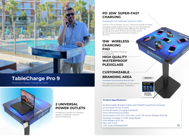 9 Point Charging Table Station - Perfect for Outdoor Use